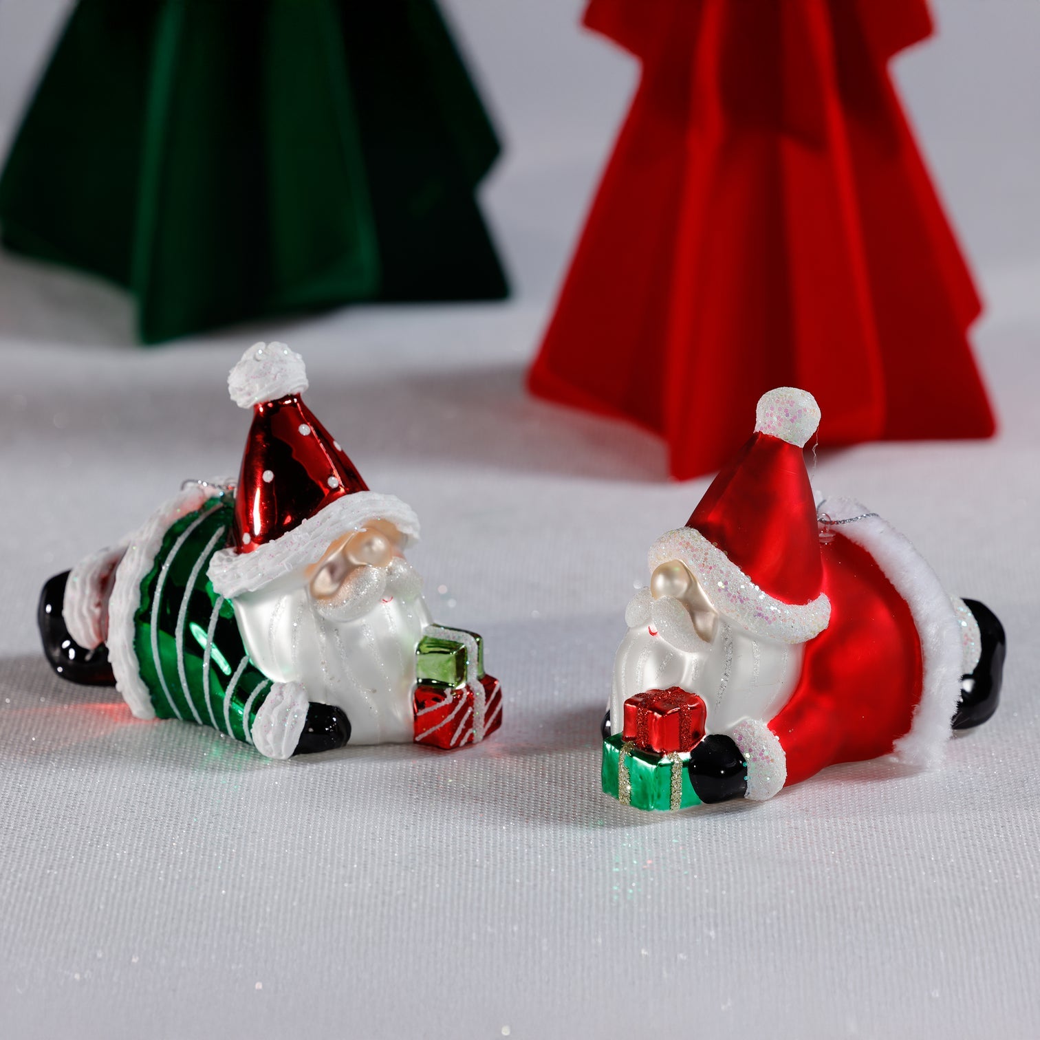 Glass Santa Laying Down Ornaments - Set of 2 Assorted – CARLYLE AVENUE