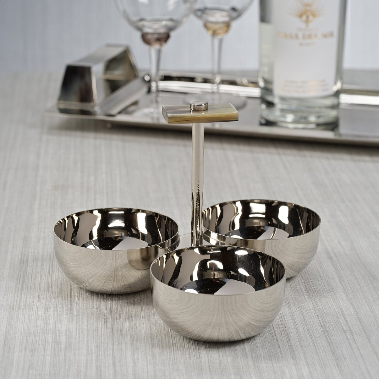 The Berkeley Serving Condiment Set with Horn Trim - Polished Nickel ...