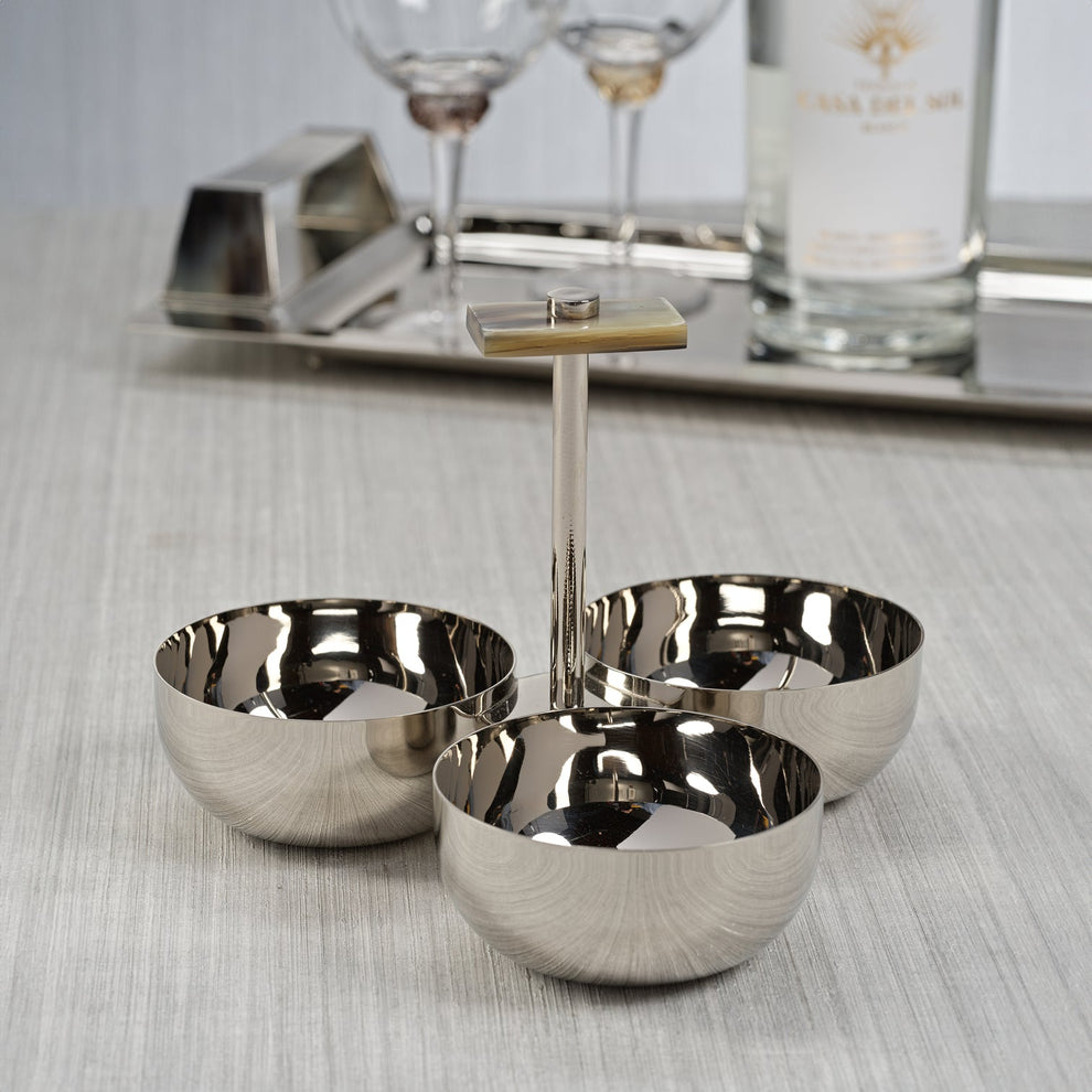 The Berkeley Serving Condiment Set with Horn Trim - Polished Nickel ...