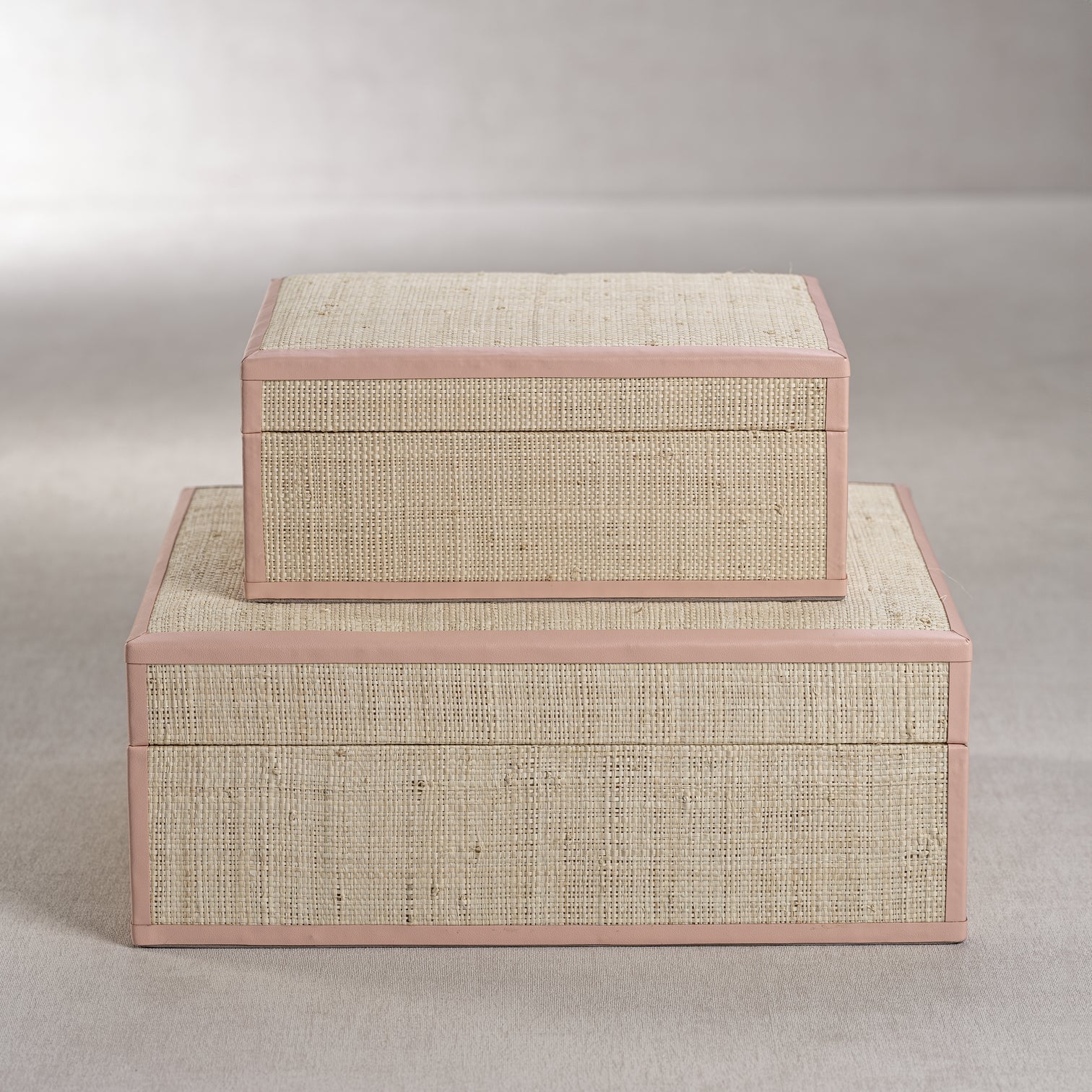 Lulu Natural Fiber Raffia Box with Leather Trim - Pink – CARLYLE AVENUE
