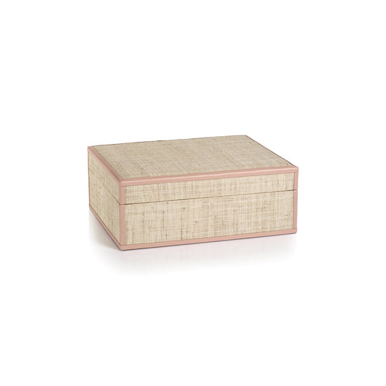 Lulu Natural Fiber Raffia Box with Leather Trim - Pink – CARLYLE AVENUE