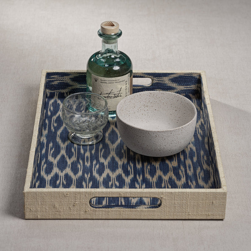 Ikat Raffia Serving Tray - Blue & Natural – CARLYLE AVENUE