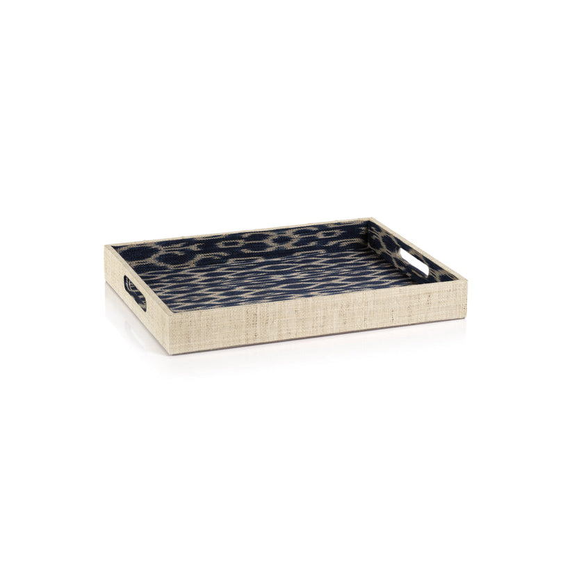 Ikat Raffia Serving Tray - Blue & Natural – CARLYLE AVENUE