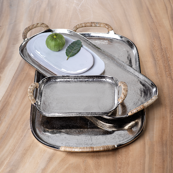 Mauritius Raw Aluminum Tray w/Cane Wrapped Handles – CARLYLE AVENUE