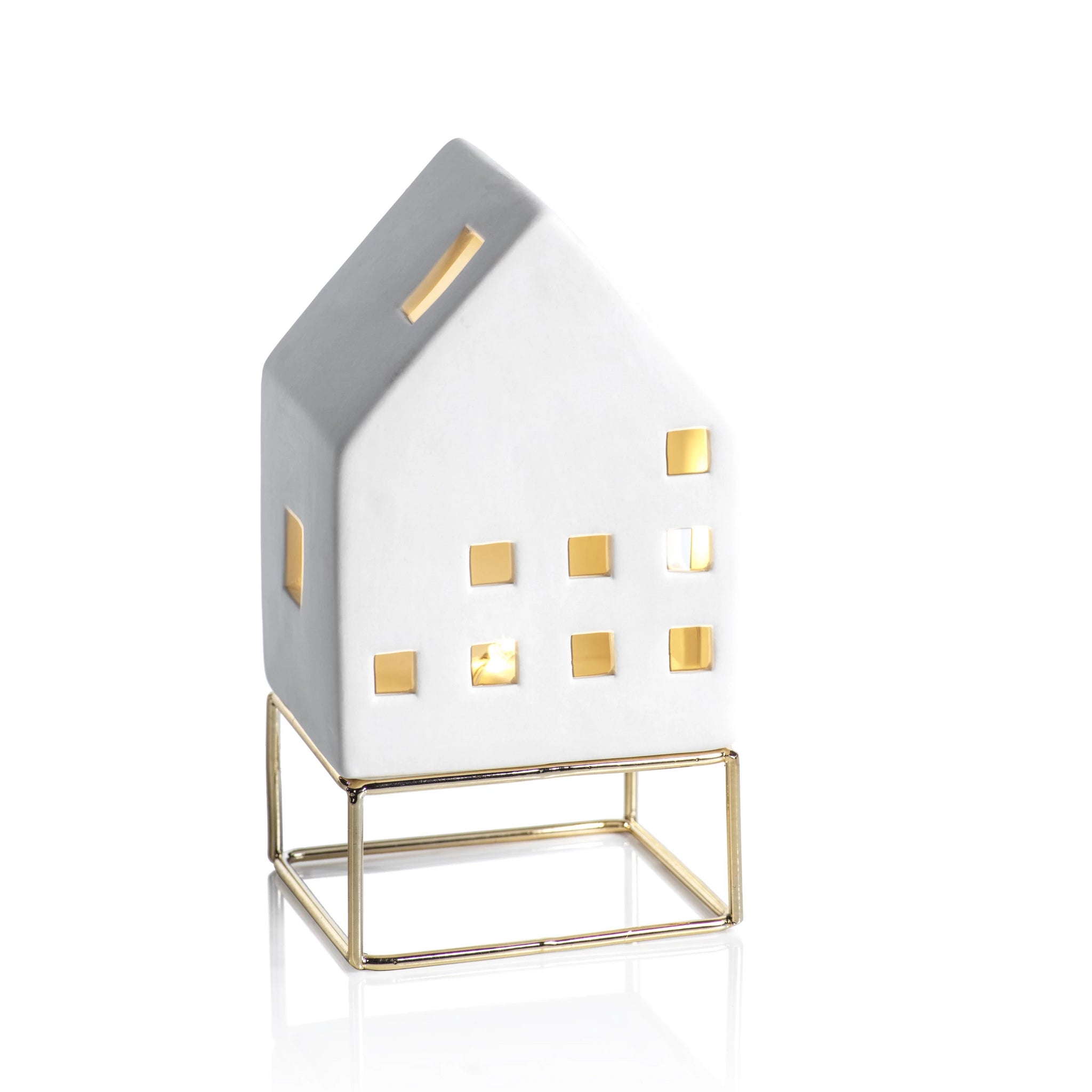 LED Ceramic House on Gold Metal Base – CARLYLE AVENUE