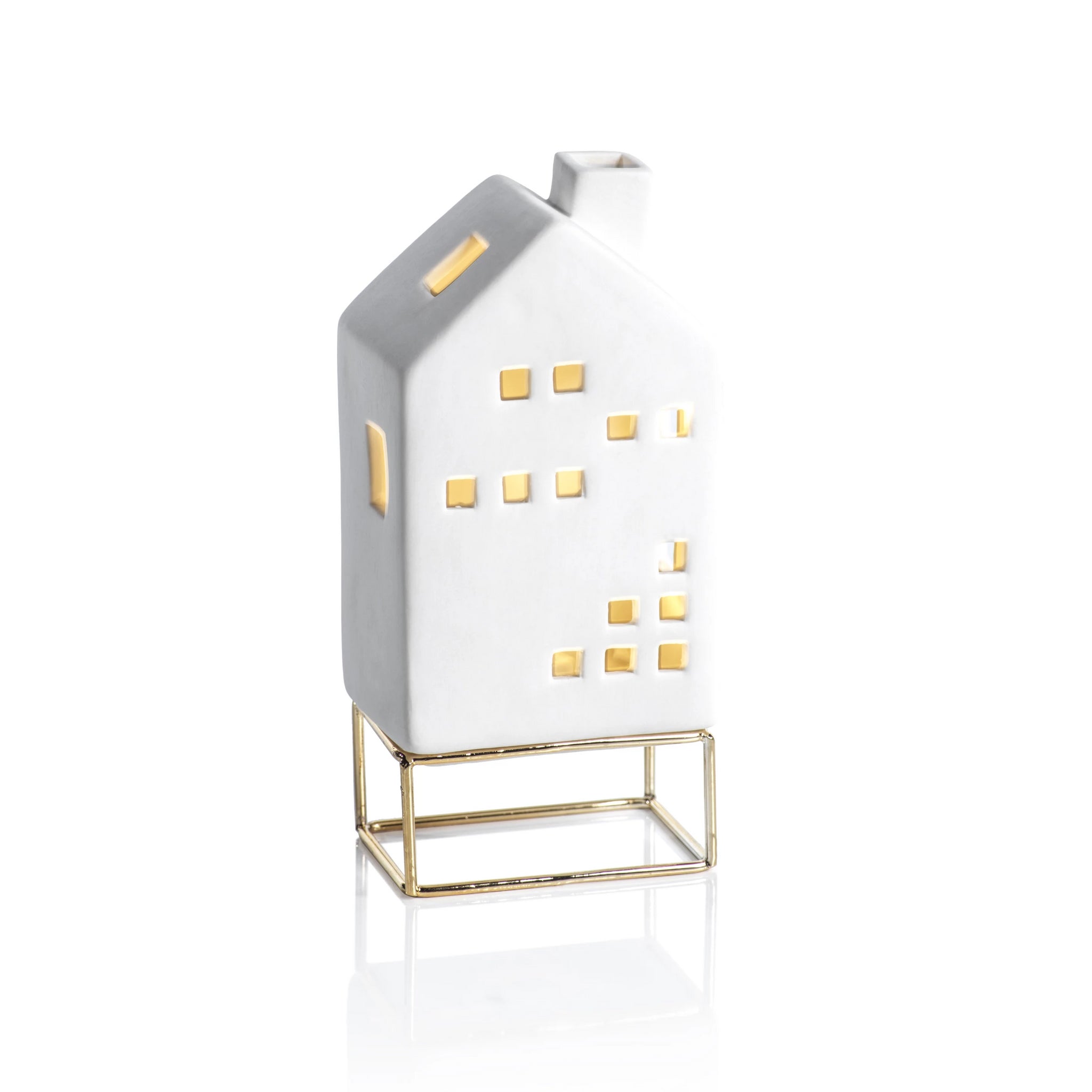 LED Ceramic House on Gold Metal Base – CARLYLE AVENUE